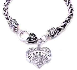 jgfinds diabetic awareness alert charm women's jewelry bracelet, 7.5 inch silver tone with medical love heart stating diabetic, lead and nickel free bracelet