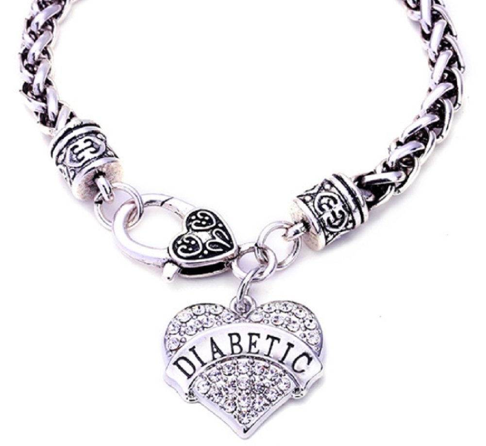 JGFinds Diabetic Awareness Alert Charm Women's Jewelry Bracelet, 7.5 Inch Silver Tone with Medical Love Heart Stating Diabetic, Lead and Nickel Free Bracelet