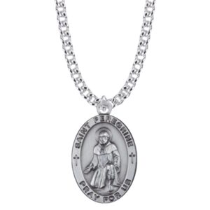 truefaithjewelry sterling silver st peregrine necklace patron saint medal pendant religious jewelry, 7/8 inch