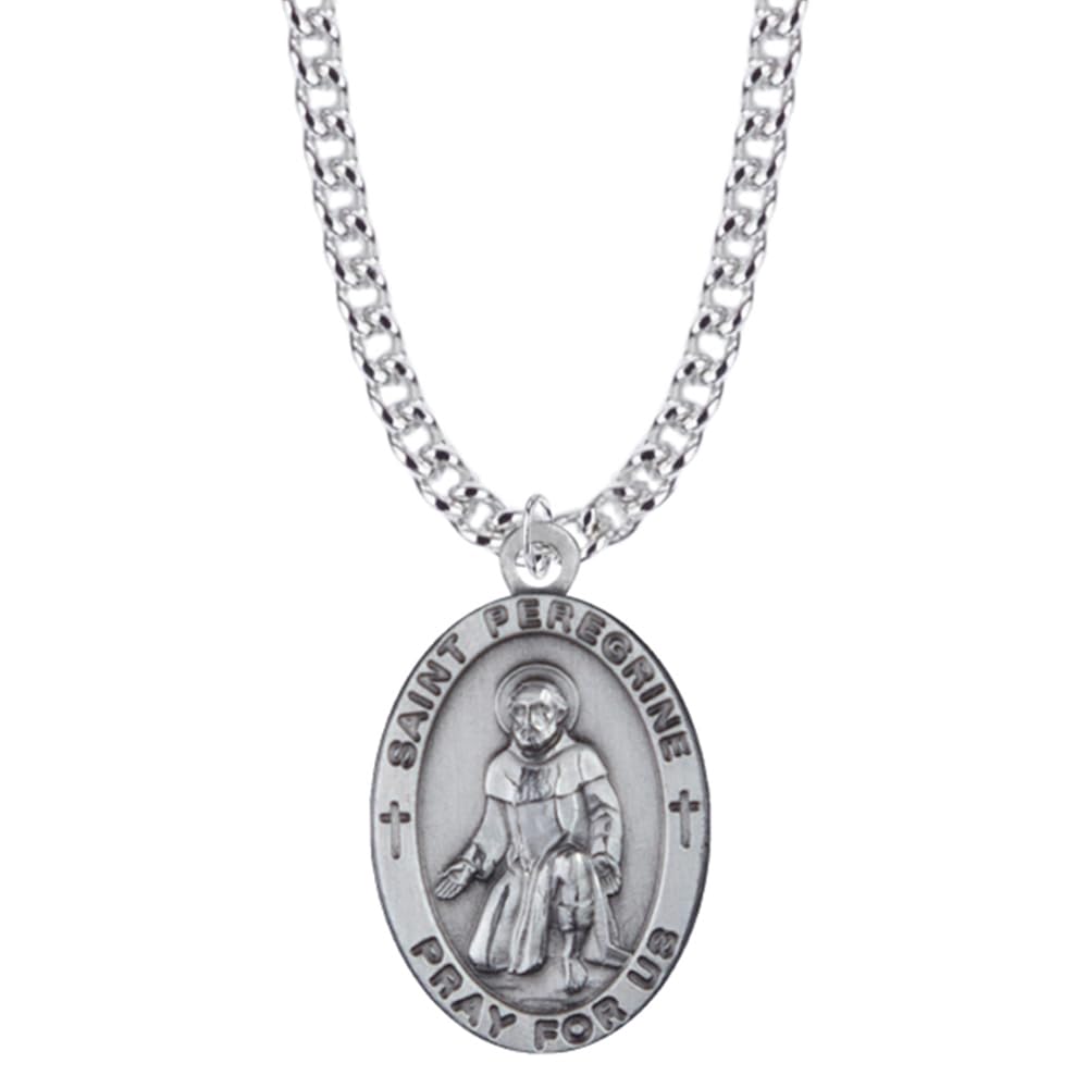 TrueFaithJewelry Sterling Silver St Peregrine Necklace Patron Saint Medal Pendant Religious Jewelry, 7/8 Inch