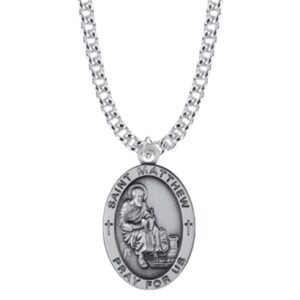 truefaithjewelry sterling silver st matthew medal patron saint pendant necklace religious jewelry, 7/8 inch