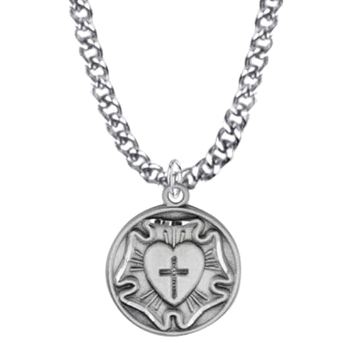 TrueFaithJewelry Sterling Silver Luther's Rose Lutheran Cross Necklace Pendant Medal, 11/16 Inch