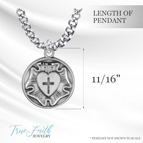 TrueFaithJewelry Sterling Silver Luther's Rose Lutheran Cross Necklace Pendant Medal, 11/16 Inch