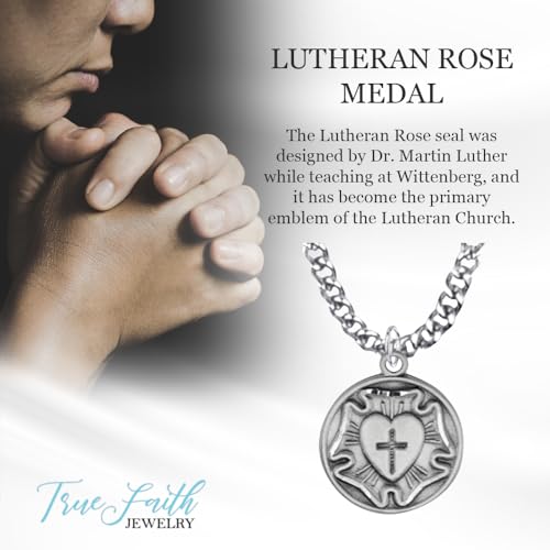 TrueFaithJewelry Sterling Silver Luther's Rose Lutheran Cross Necklace Pendant Medal, 11/16 Inch