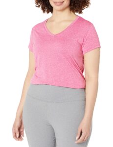 hanes womens sport heathered performance v-neck tee shirt, amaranth heather, large us