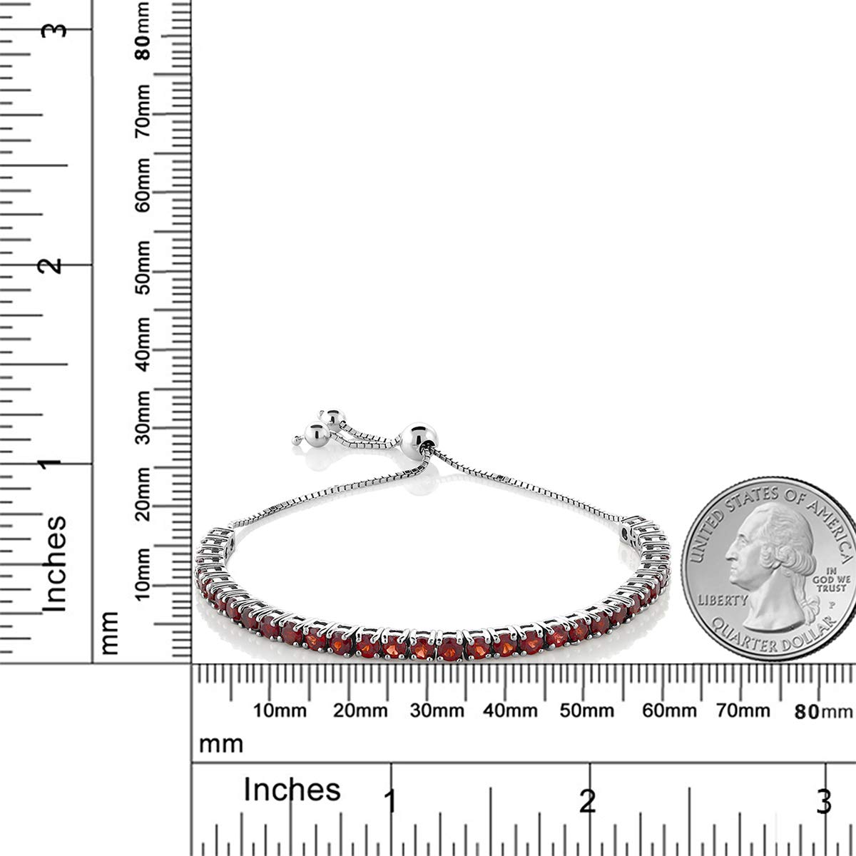 Gem Stone King 925 Sterling Silver Red Garnet Tennis Bracelet For Women | 4.50 Cttw | January Gemstone Birthstone | 3MM Round Garnet | Fully Adjustable Up to 9 Inch