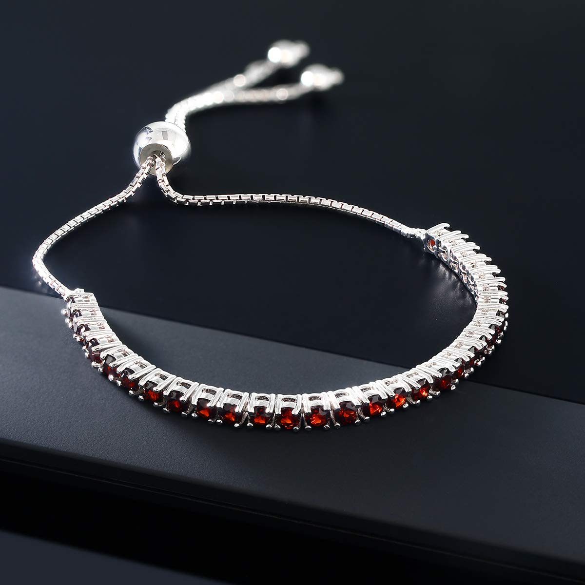 Gem Stone King 925 Sterling Silver Red Garnet Tennis Bracelet For Women | 4.50 Cttw | January Gemstone Birthstone | 3MM Round Garnet | Fully Adjustable Up to 9 Inch