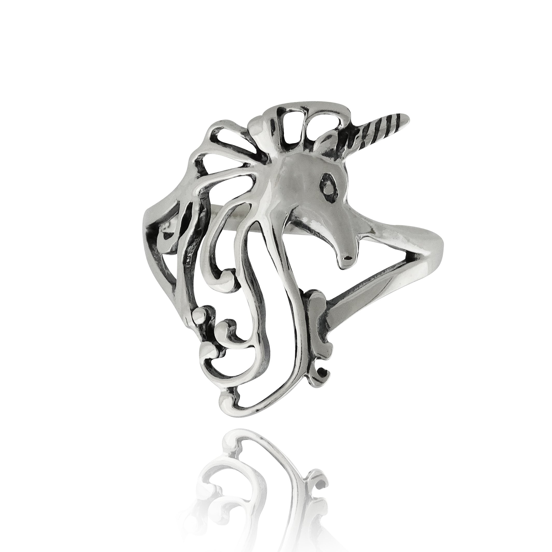 FashionJunkie4Life Sterling Silver Unicorn Ring, Sizes 5-10, Fantasy Fairy Tale Jewelry (10)