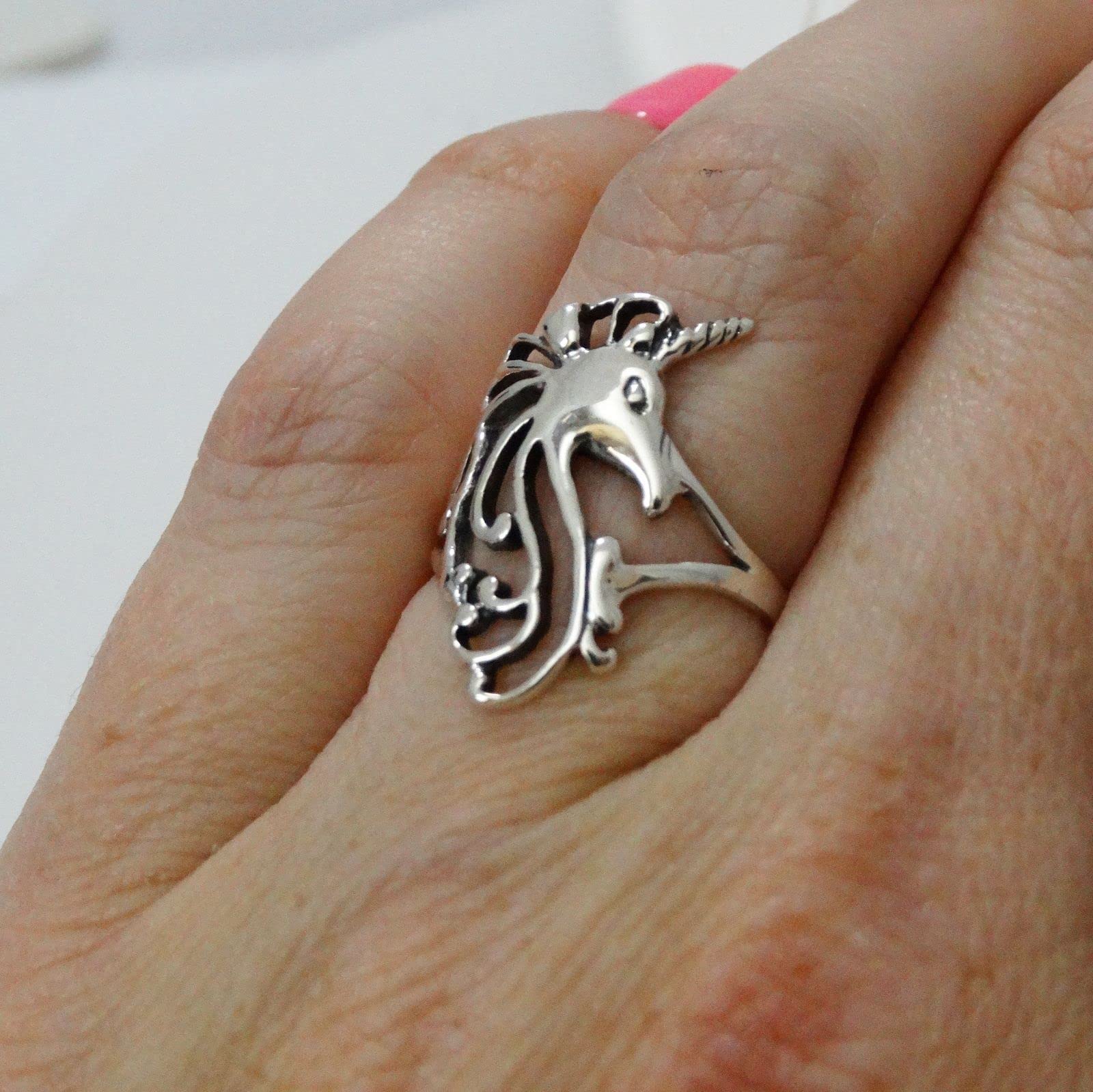 FashionJunkie4Life Sterling Silver Unicorn Ring, Sizes 5-10, Fantasy Fairy Tale Jewelry (10)