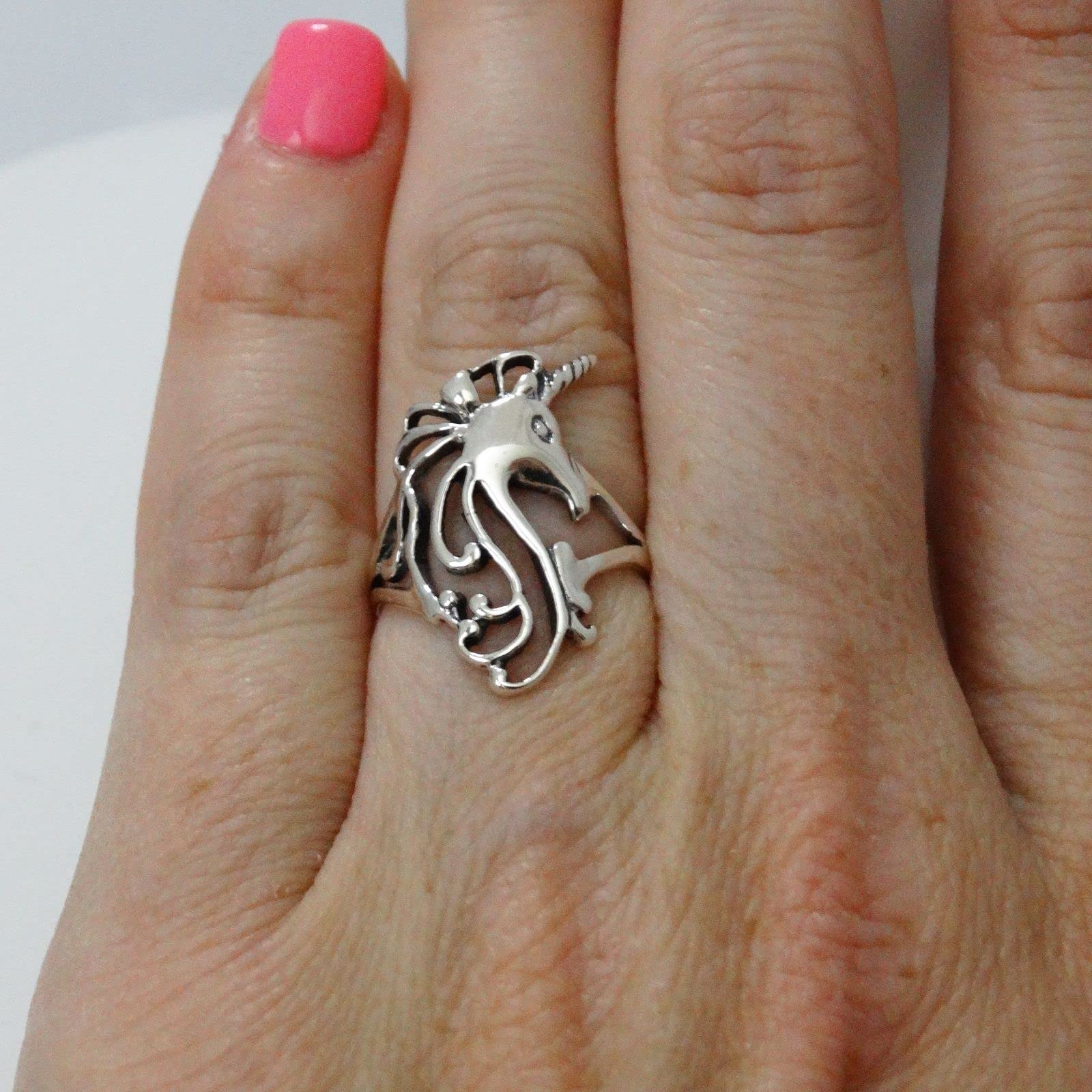 FashionJunkie4Life Sterling Silver Unicorn Ring, Sizes 5-10, Fantasy Fairy Tale Jewelry (10)