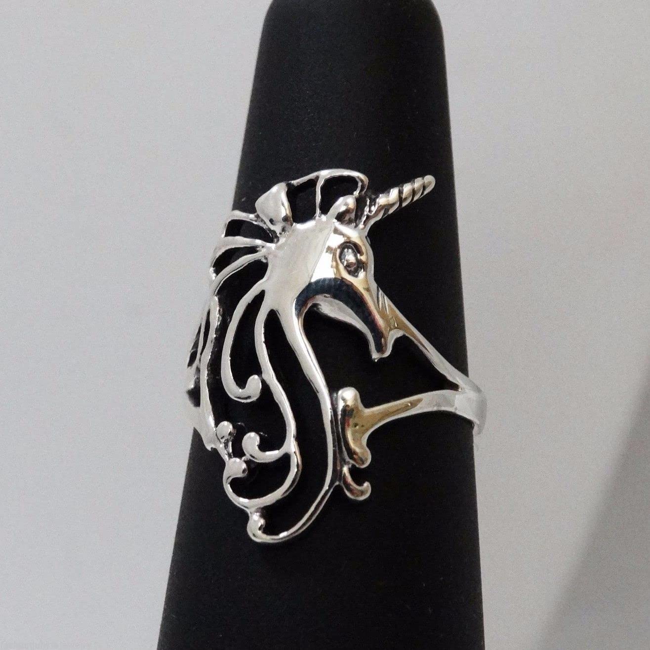 FashionJunkie4Life Sterling Silver Unicorn Ring, Sizes 5-10, Fantasy Fairy Tale Jewelry (10)