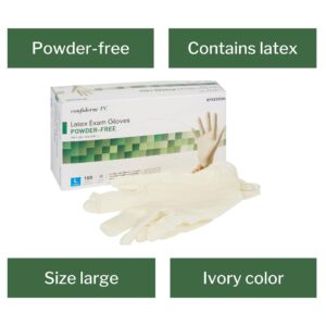 McKesson Confiderm PC Latex Exam Gloves - Powder-Free, Ambidextrous, Textured, Non-Sterile - Ivory, Size Large, 100 Count, 10 Boxes, 1000 Total