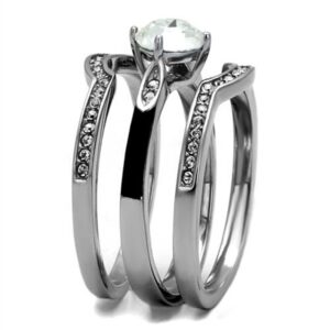 Marimor Jewelry His Hers 4 Piece Silver and Black Stainless Steel Wedding Engagement Ring Band Set Women's Size 08 Men's 08mm Size 10