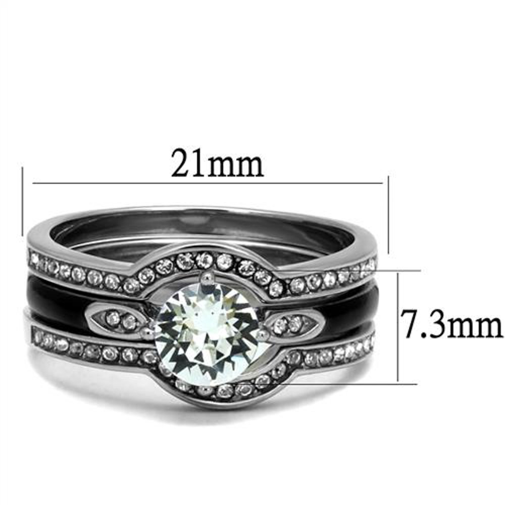 Marimor Jewelry His Hers 4 Piece Silver and Black Stainless Steel Wedding Engagement Ring Band Set Women's Size 08 Men's 08mm Size 10