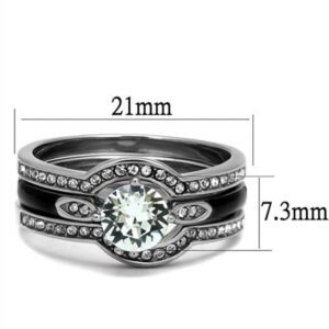 Marimor Jewelry His Hers 4 Piece Silver and Black Stainless Steel Wedding Engagement Ring Band Set Women's Size 10 Men's 08mm Size 10