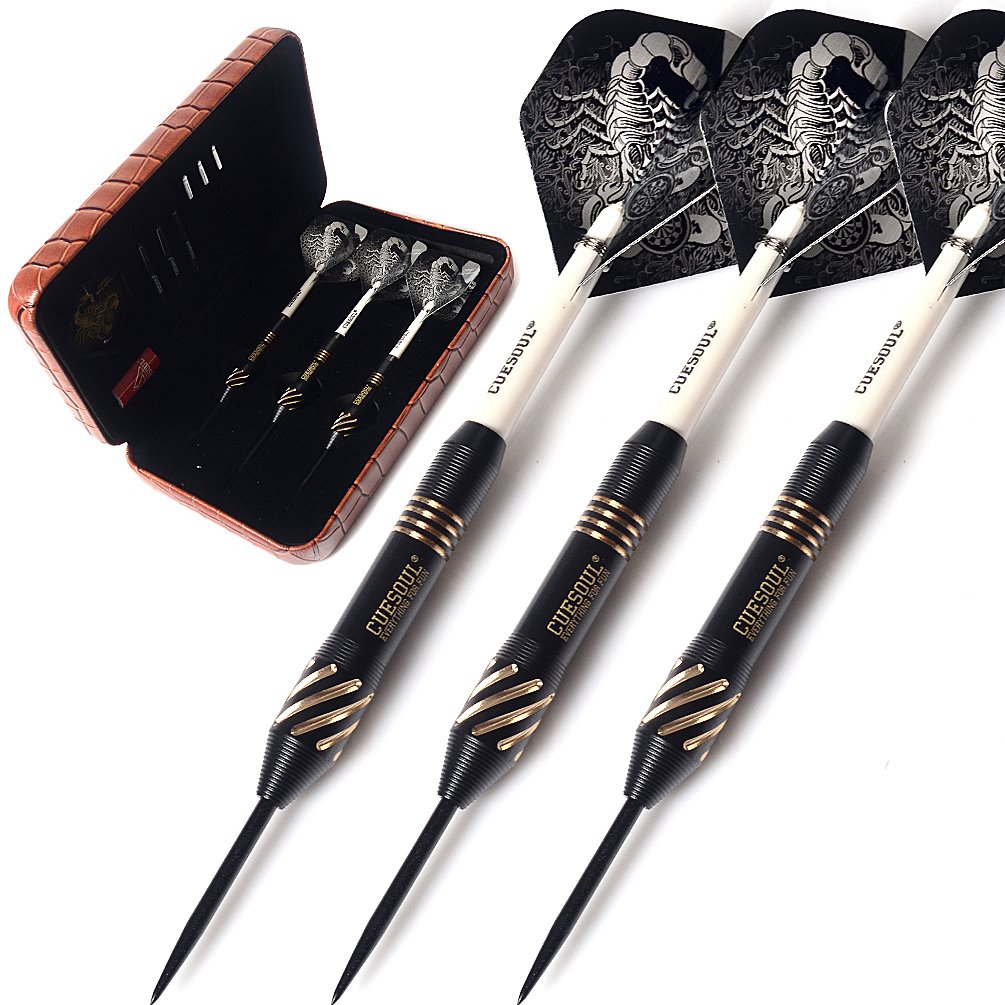 CUESOUL Black Scorpion 20 Grams Steel Tip Darts Set with deluxe PU darts case