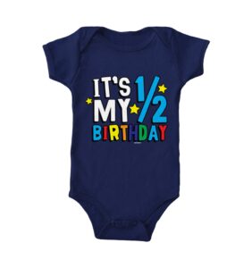 haase unlimited it's my 1/2 birthday - half 6 months old bodysuit (navy blue, 6 months)