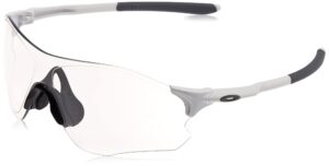 oakley men's oo9313 evzero path low bridge fit polarized rectangular sunglasses, matte white/clear black iridium photochromic, 38 mm