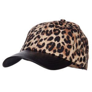 mg leopard print cap with leather bill - brown osfm