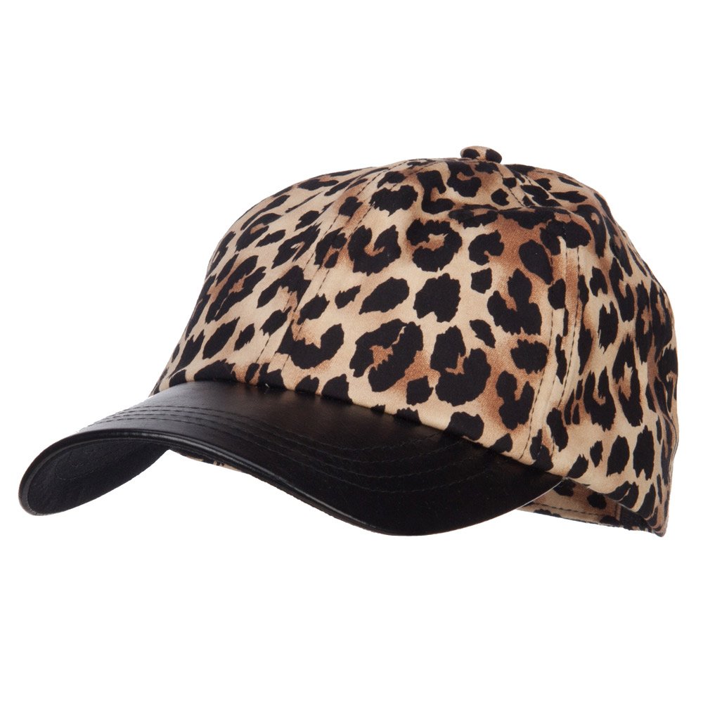 MG Leopard Print Cap with Leather Bill - Brown OSFM