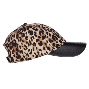 MG Leopard Print Cap with Leather Bill - Brown OSFM