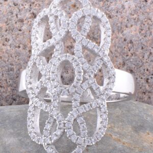 SILVERCLOSEOUT Rhodium Plated Sterling Silver Womens Cz Cubic Zirconia Filigree Armour Statement Ring - Size 10