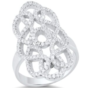 SILVERCLOSEOUT Rhodium Plated Sterling Silver Womens Cz Cubic Zirconia Filigree Armour Statement Ring - Size 10