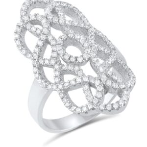 SILVERCLOSEOUT Rhodium Plated Sterling Silver Womens Cz Cubic Zirconia Filigree Armour Statement Ring - Size 10