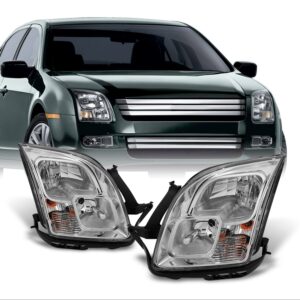 akkon - for ford fusion clear chrome headlights head lamps driver left + passenger right side replacement pair