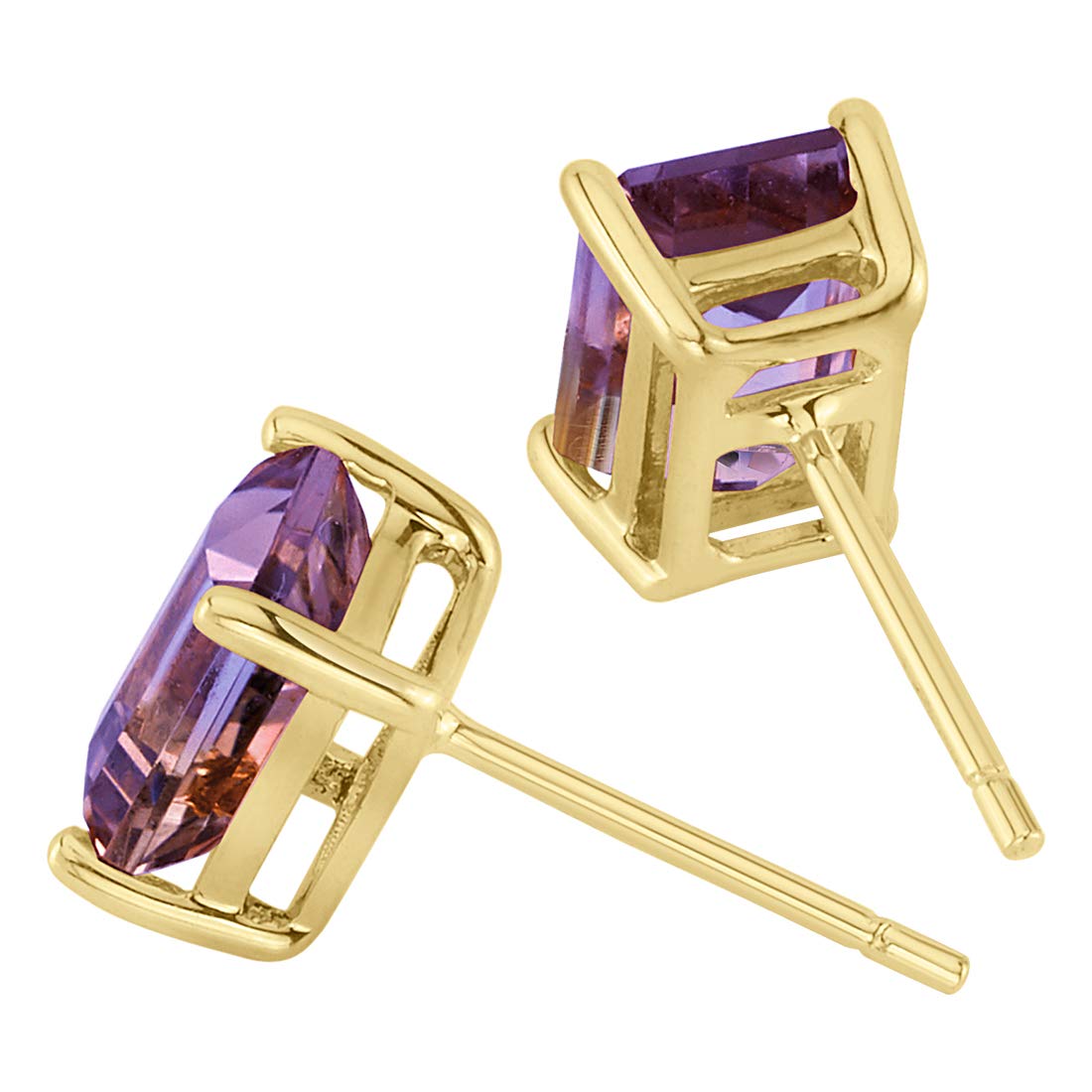 Peora Solid 14K Yellow Gold Genuine Ametrine Earrings for Women, 2 Carats, Emerald Cut 7x5mm, AAA Grade, Friction Backs