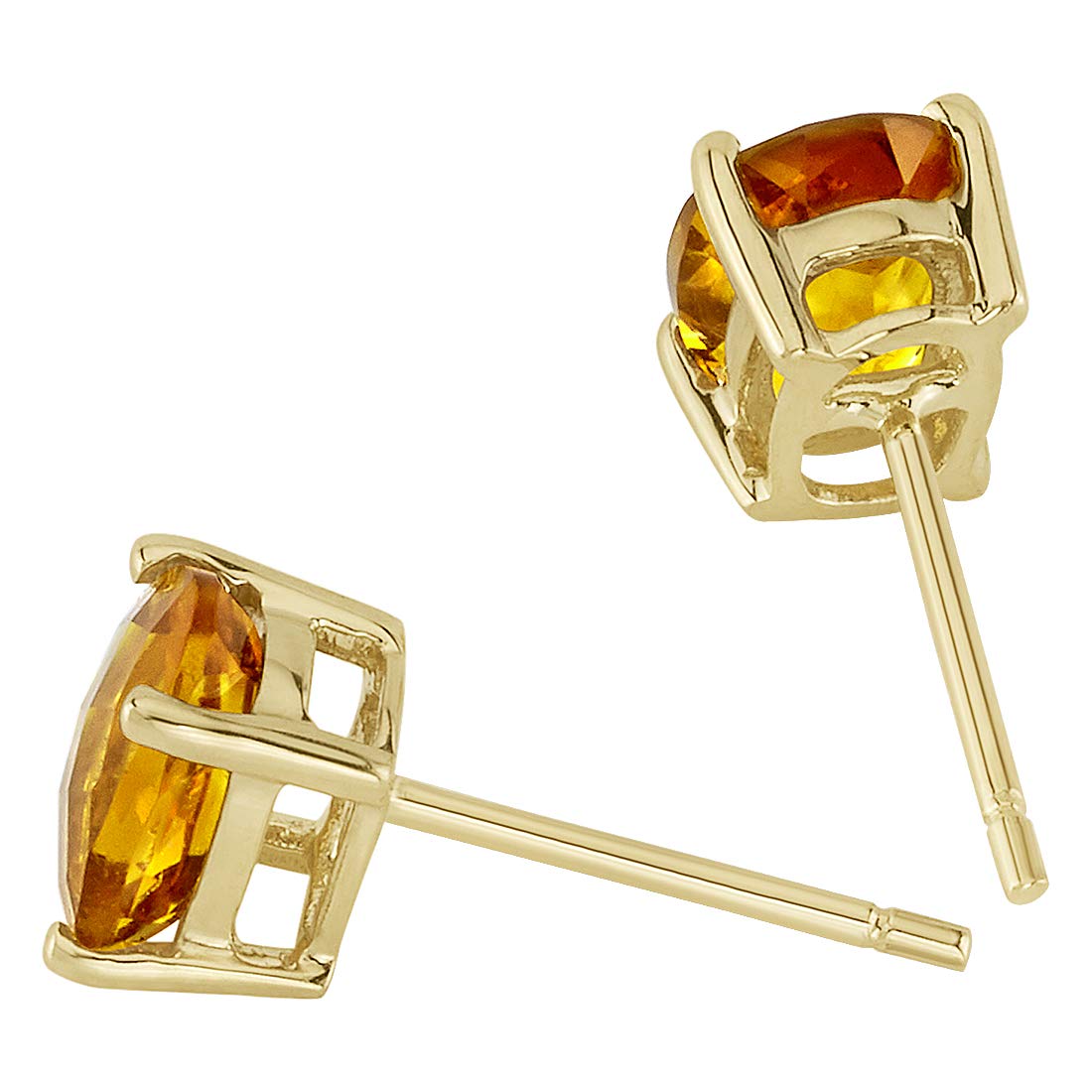 Peora Solid 14K Yellow Gold Citrine Earrings for Women, Genuine Gemstone Birthstone Solitaire Studs, 7x5mm Oval Shape, 1.50 Carats total, Hypoallergenic, Friction Back