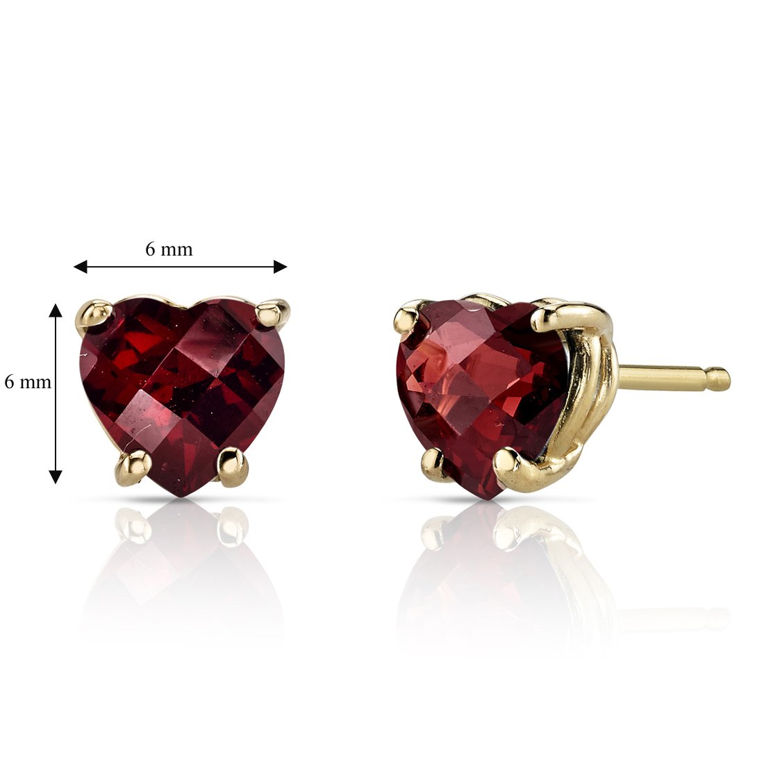 Peora Solid 14K Yellow Gold Garnet Heart Stud Earrings for Women, Genuine Gemstone Birthstone Solitaire Studs, Hypoallergenic Heart Shape 6mm, 1.75 Carats total, Friction Back