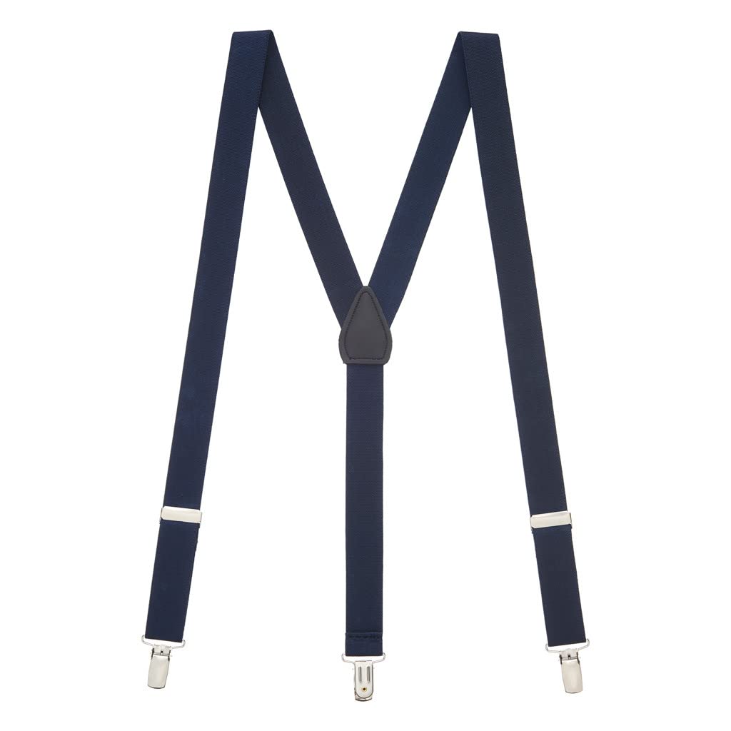 Suspender Store Solid Color Suspenders - 1-Inch Wide Elastic - Y-Back - Clip - 42" for 5'0" to 5'9" tall - Navy