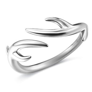 jewme s925 sterling silver deer reindeer antler ring adjustable women gift lover jewelry(7-8)