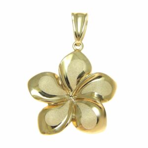 Arthur's Jewelry 14k Solid yellow gold 19mm Hawaiian plumeria flower charm pendant