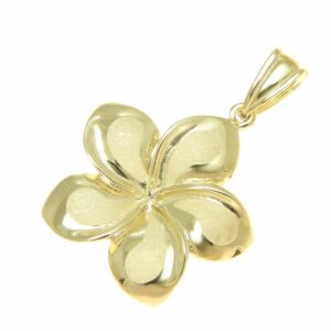 Arthur's Jewelry 14k Solid yellow gold 19mm Hawaiian plumeria flower charm pendant