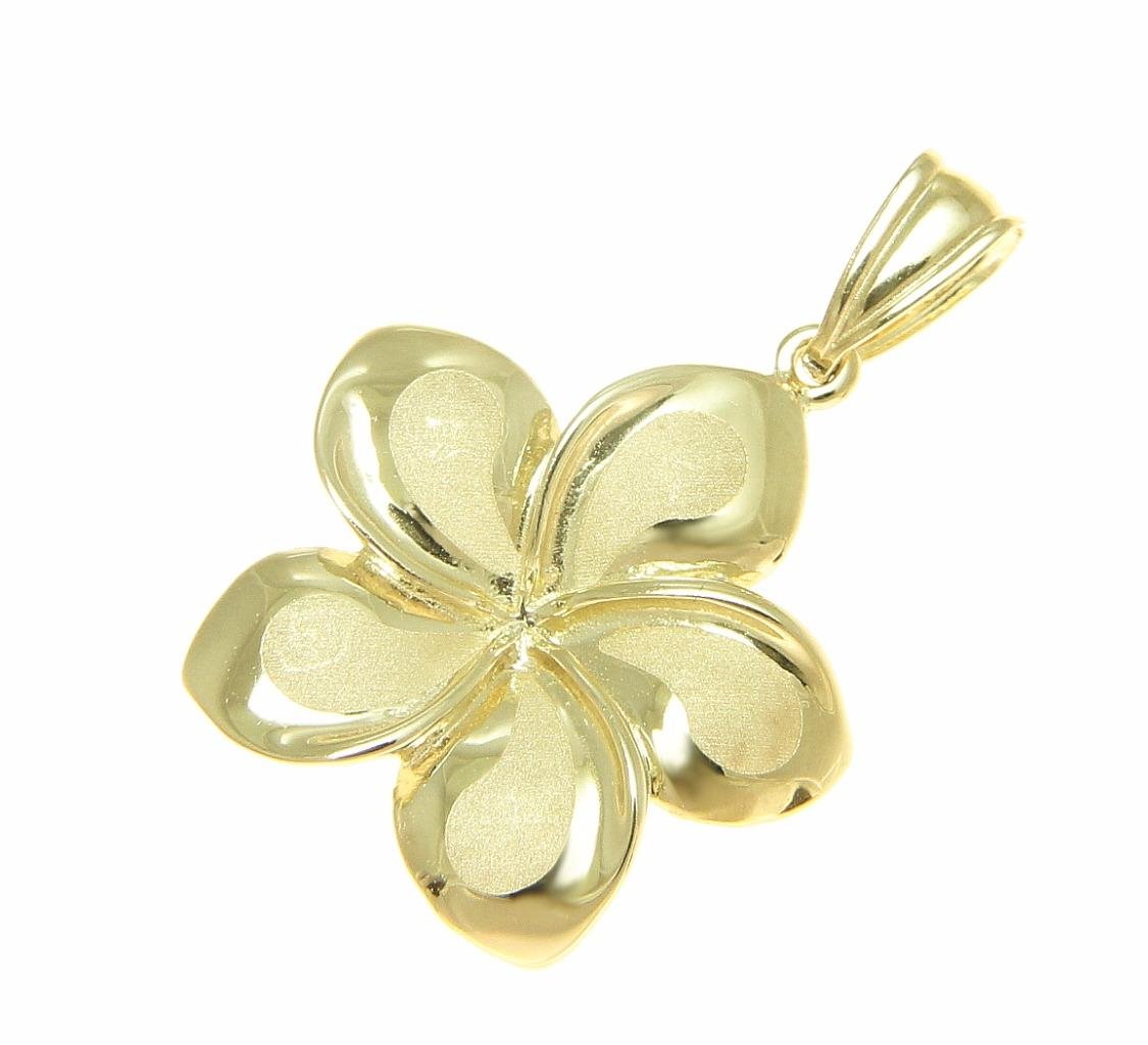 Arthur's Jewelry 14k Solid yellow gold 19mm Hawaiian plumeria flower charm pendant