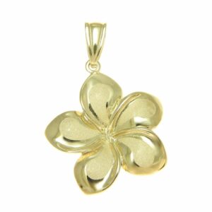 Arthur's Jewelry 14k Solid yellow gold 19mm Hawaiian plumeria flower charm pendant