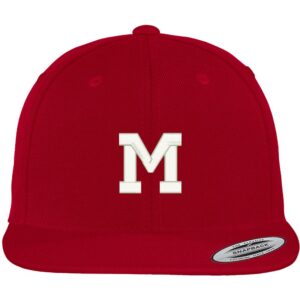 trendy apparel shop letter m collegiate varsity font initial embroidered baseball cap - red