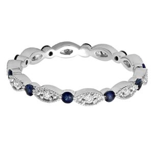 Dazzlingrock Collection 10K Round Blue Sapphire And White Diamond Ladies Wedding Eternity Stackable Band, White Gold, Size 5.5