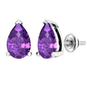 dazzlingrock collection 7x5mm each pear cut amethyst ladies solitaire teardrop stud earrings, sterling silver