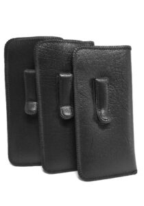 calabria soft slip-in glasses case pocket belt metal clip black (3 pack) for men/women synthetic leather felt lining 6.5"x3"