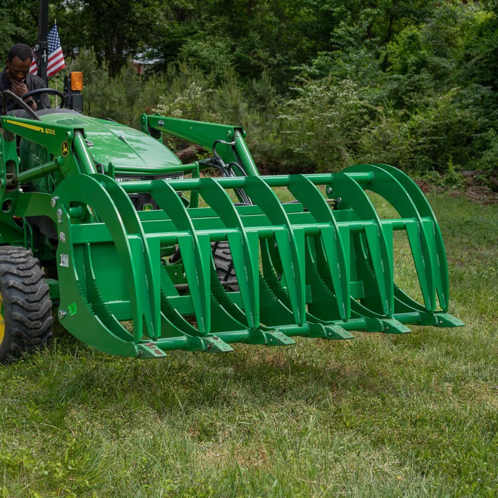 Titan Attachments 60" HD Root Grapple Rake Attachment Fits John Deere Hook and Pin Connection, Recommended for Series 2, 3, and 4 Tractors, Twin 3,000 PSI Cylinders, Carry Rocks, Logs, Brush, Debris