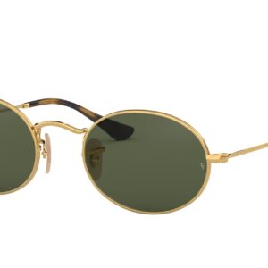 Ray-Ban RB3547N Oval Flat Lens Sunglasses, Gold/G-15 Green, 48 mm