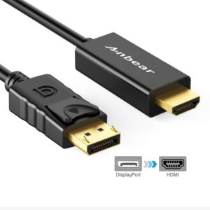 anbear display port to hdmi cable, gold plated displayport to hdmi cable 6 feet(male to male) for displayport enabled desktops and laptops to connect to hdmi displays (1 pack)