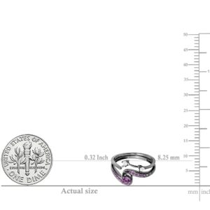 Dazzlingrock Collection Round Amethyst And White Diamond Swirl Bypass Wedding Ring Set for Women Black Plated in 10K White Gold Size 7