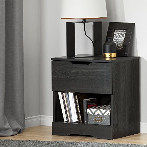 South Shore Trinity 1-Drawer Nightstand, Gray Oak with Cut-Out Handles