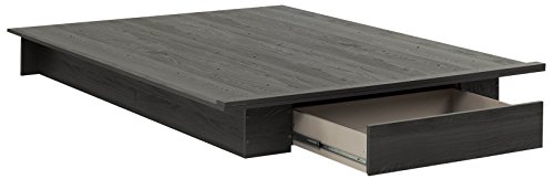 South Shore 54"/60'' Holland Platform Bed with drawer, Full/Queen, Gray Oak