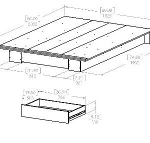 South Shore 54"/60'' Holland Platform Bed with drawer, Full/Queen, Gray Oak