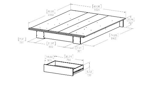 South Shore 54"/60'' Holland Platform Bed with drawer, Full/Queen, Gray Oak